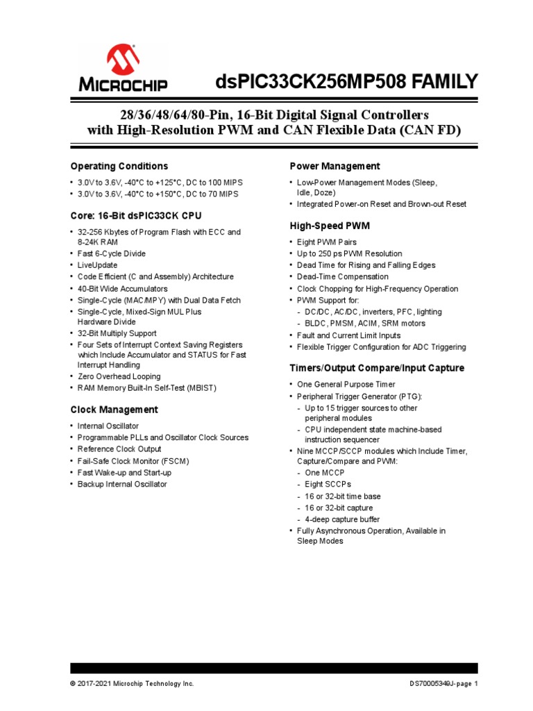 DsPIC33CK256MP508 Family Data Sheet DS70005349J | PDF