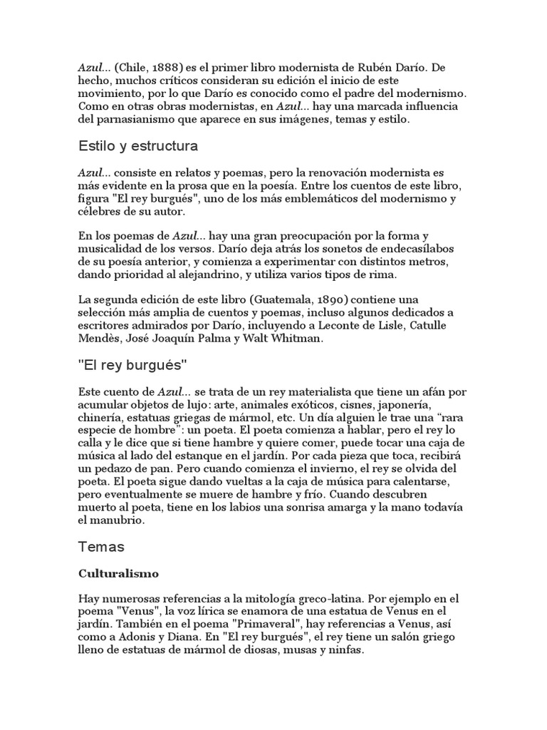 Análisis de "El rey burgués" de Darío | PDF