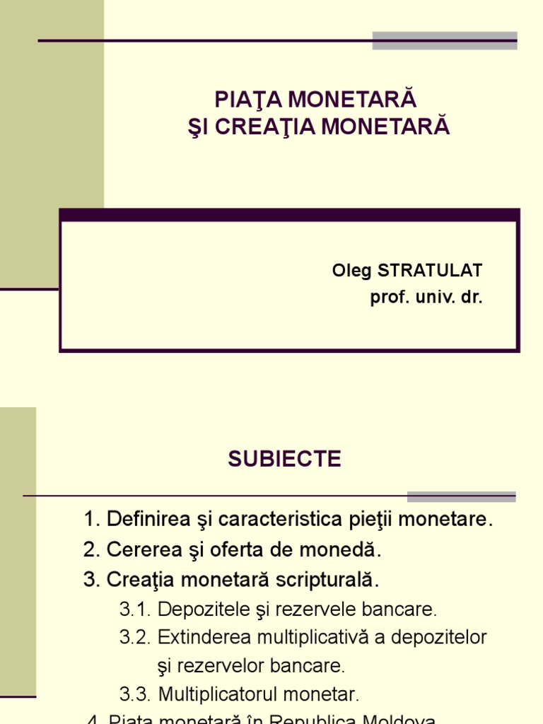 Tema 12. Piata Monetara Si Creatia Monetara | PDF