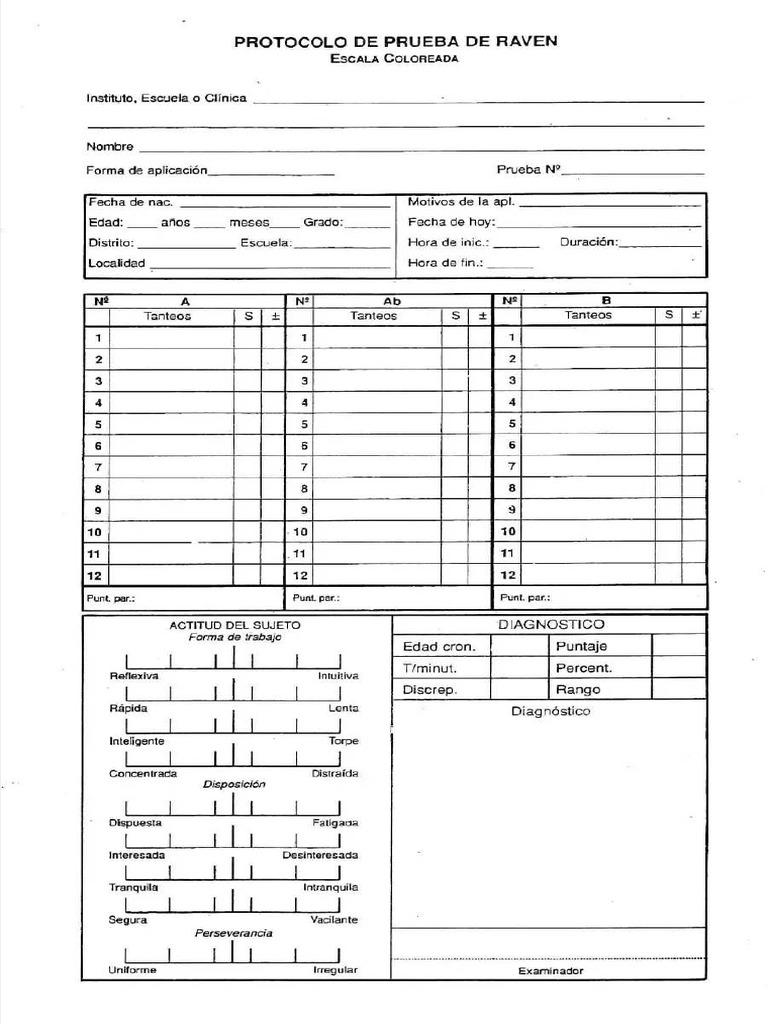 Protocolo de Prueba de Raven Escala Coloreada | PDF