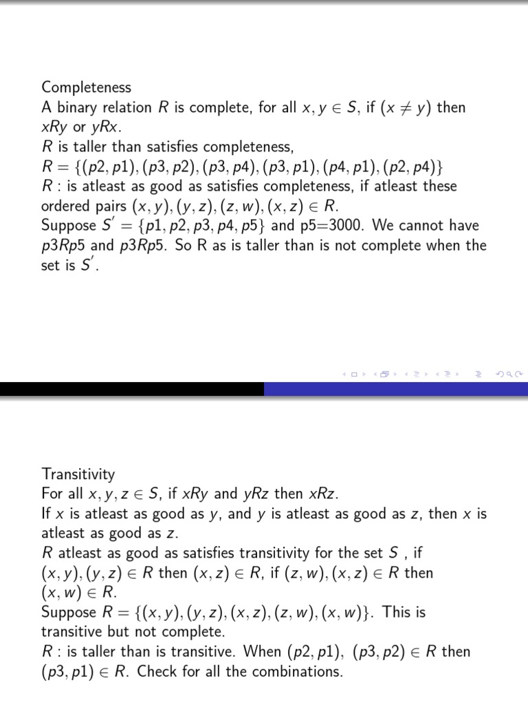 Binary Relations Properties Completeness Transitivity Anti Symmetry
