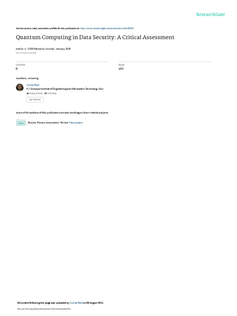 Quantum Computing in Data Security: A Critical Assessment: SSRN ...