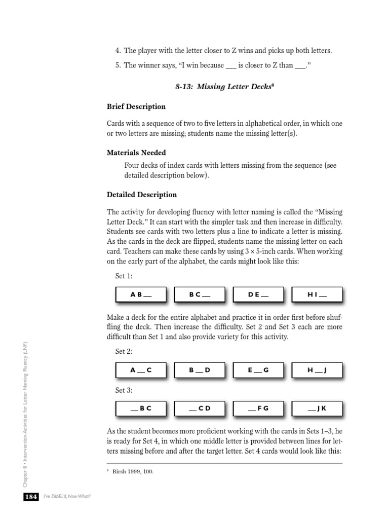 8-13: Missing Letter Decks: Brief Description | PDF | Linguistics | Writing