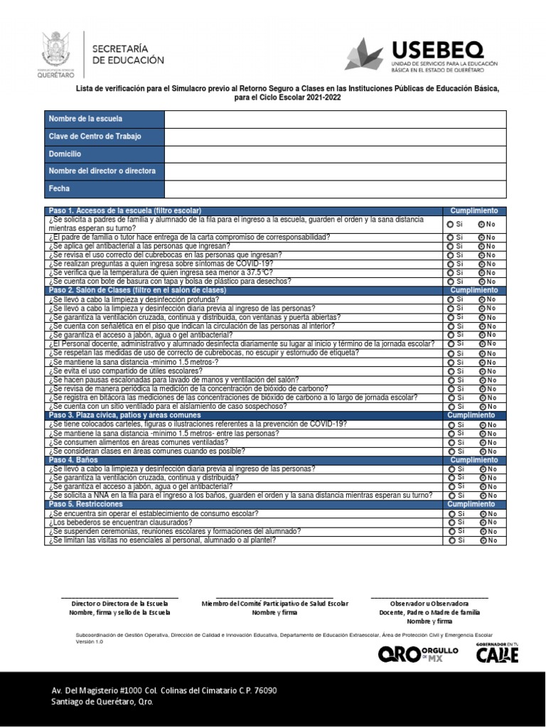 Plantilla Lista de Verificacion para El Simulacro | PDF