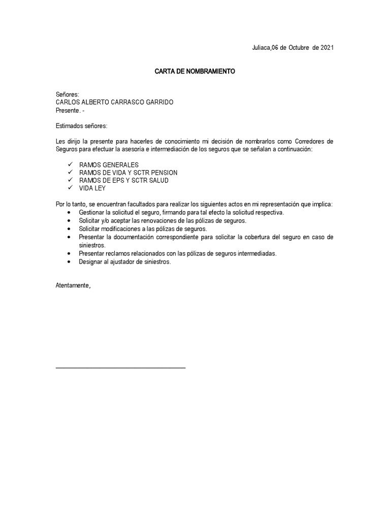 Carta de Nombramiento - SEGURO | PDF