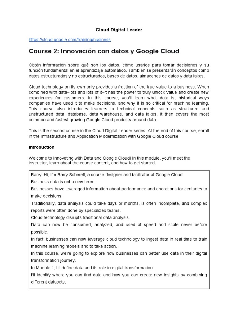 Course2 - Cloud Digital Leader | PDF | Cloud Computing | Databases