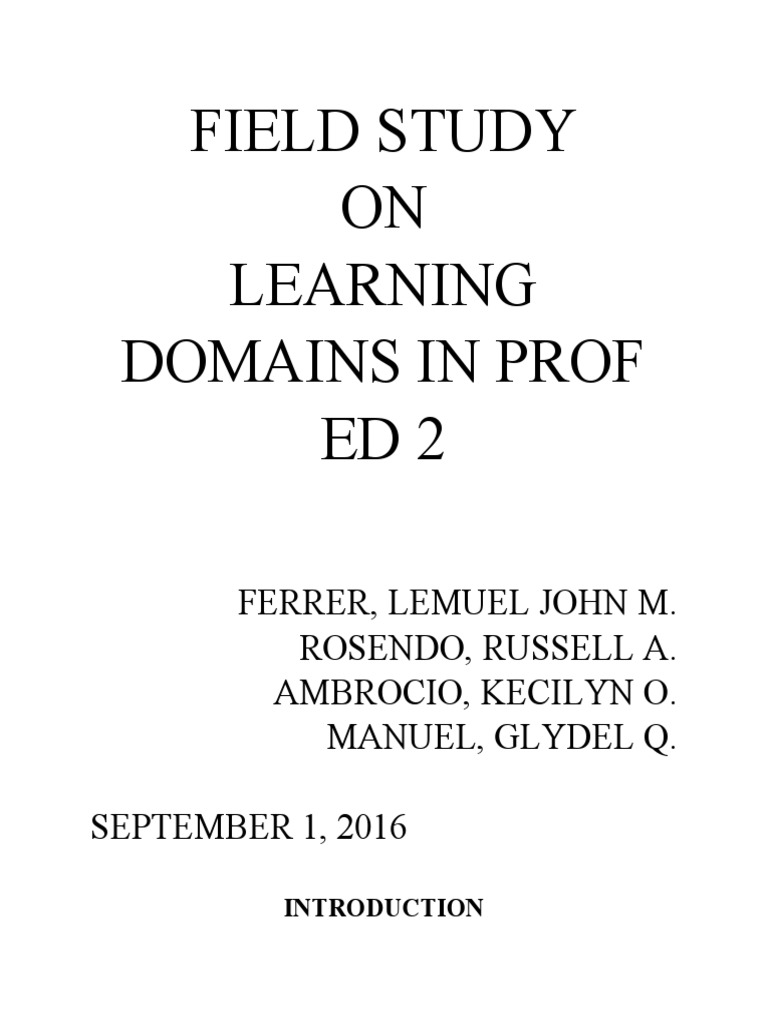 Field Study ON Learning Domains in Prof ED2 | Download Free PDF ...