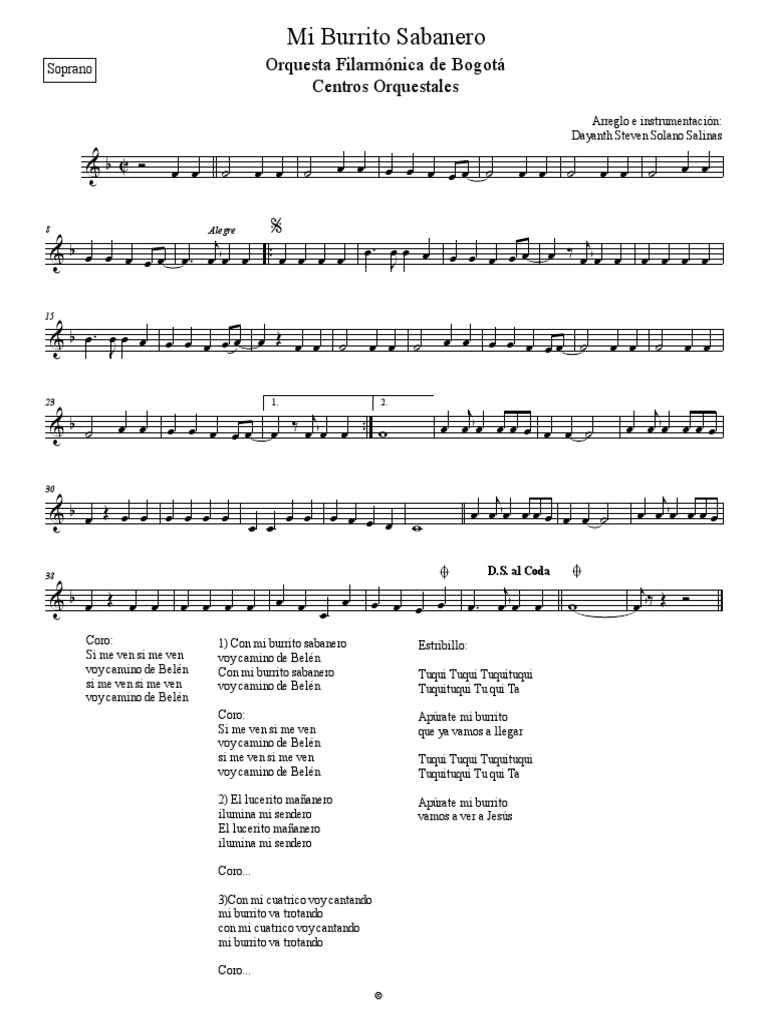 Mi Burrito Sabanero Soprano | PDF | Musica coral | Música vocal