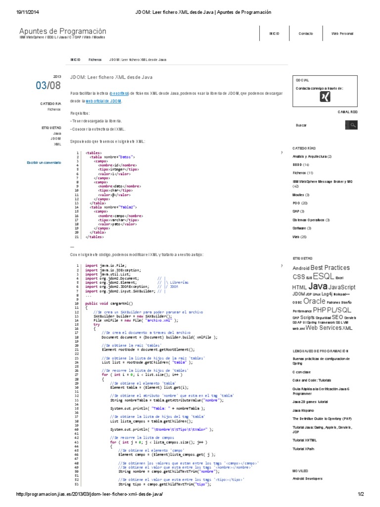 Jdom Leer Fichero Xml Desde Java Apuntes De Programación Pdf 