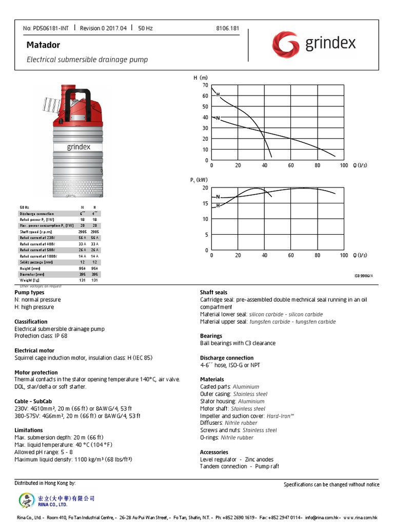 Matador: Electrical Submersible Drainage Pump | PDF | Electric Motor | Pump
