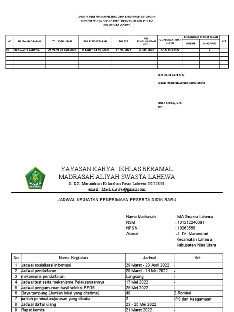 Form Jadwal PPDB | PDF