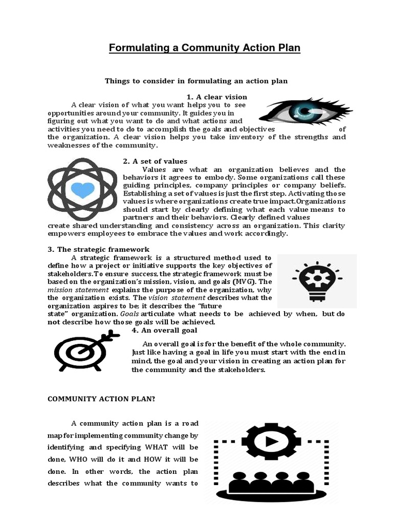 Formulating A Community Action Plan | PDF | Goal | Evaluation