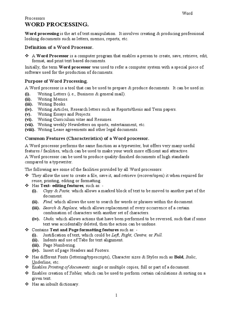 Introduction To Word Processing | PDF | Word Processor | Cursor (User Interface)