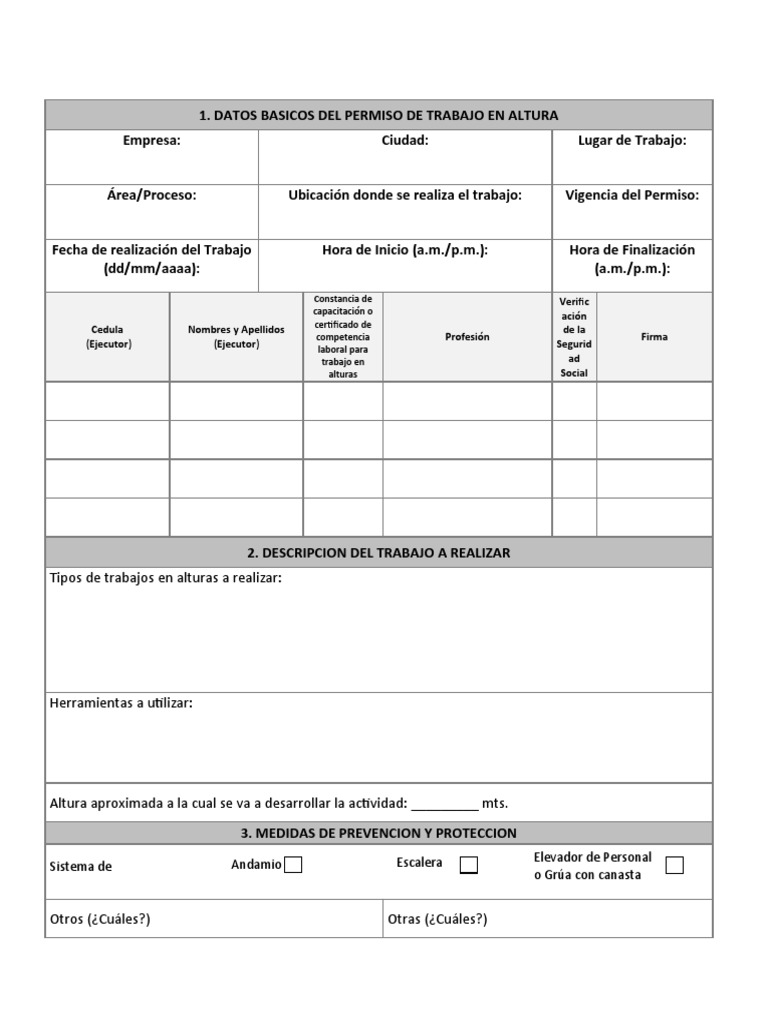 Formato para Permiso de Trabajo | PDF | Andamio