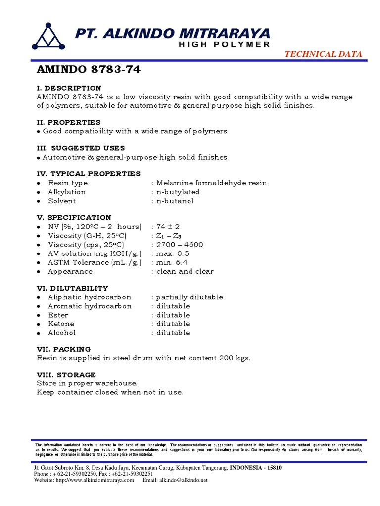 AMINDO 8783-74: I. Description | PDF