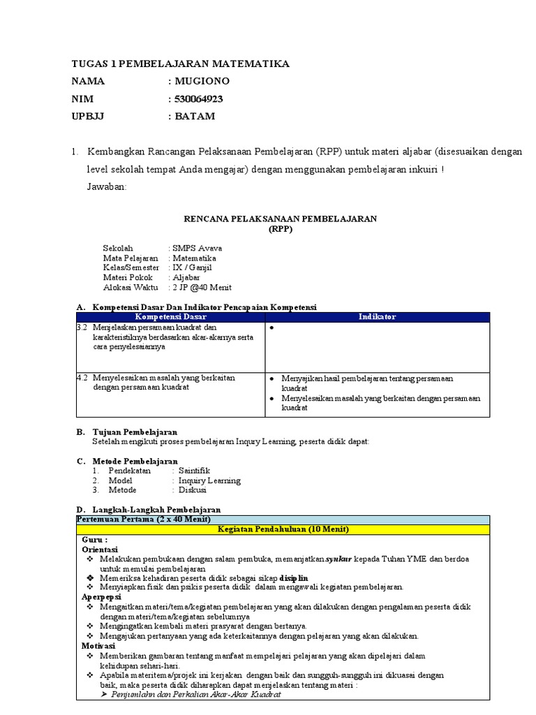 RPP Inquiry | PDF | Karier & Perkembangan