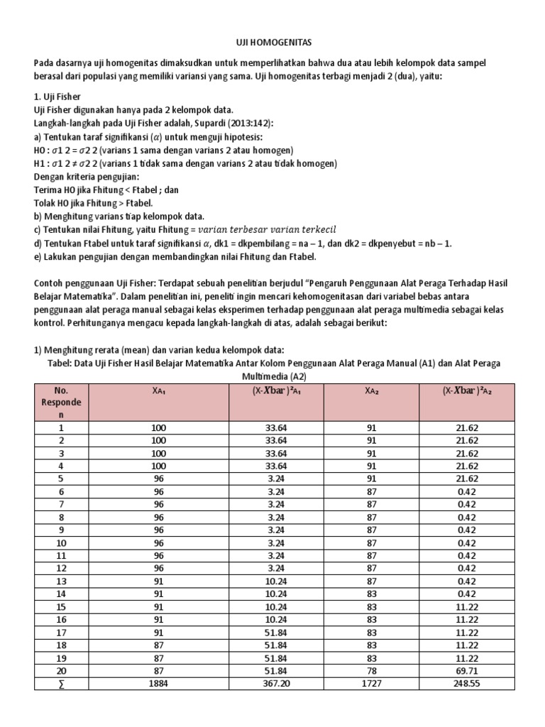 Materi Uji Homogenitas Manual | PDF