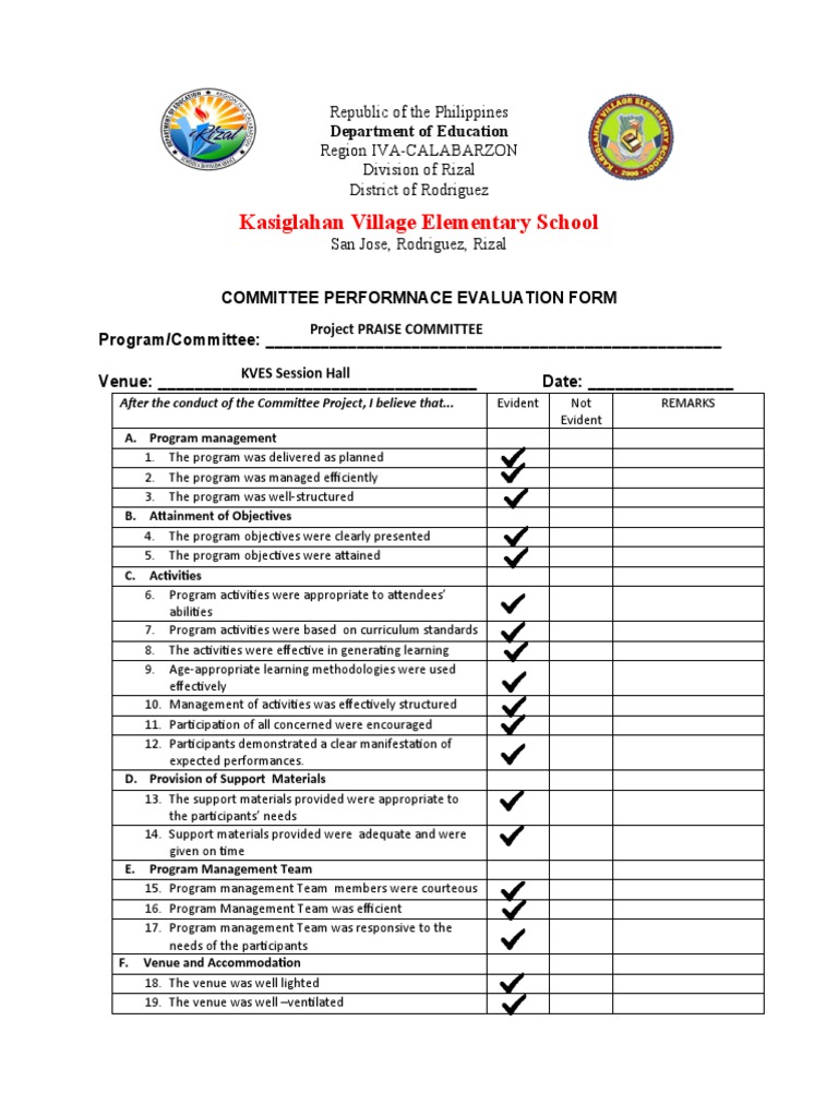 School Committee Performance Evaluation Form | PDF