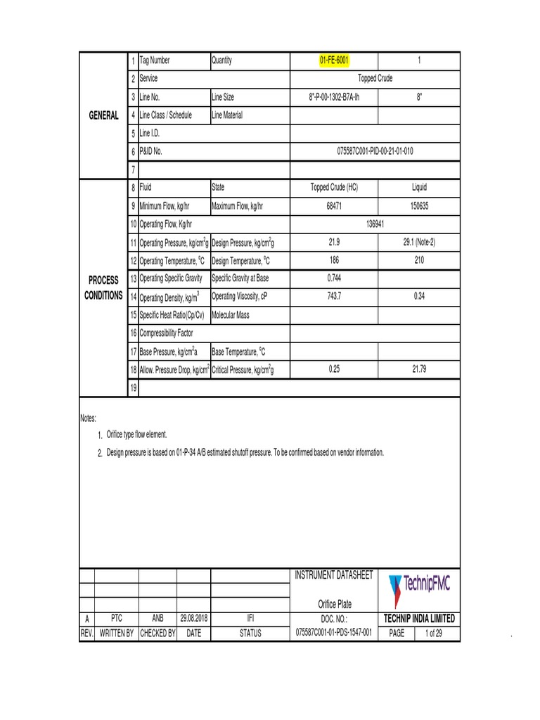 Orifice Plate Datasheet | PDF | Pressure | Viscosity