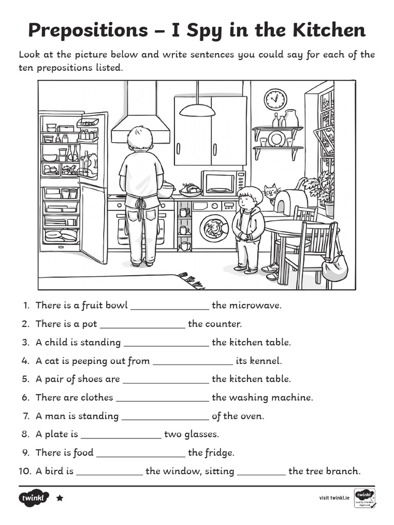 Prepositions - I Spy in The Kitchen: Visit Twinkl - Ie | PDF