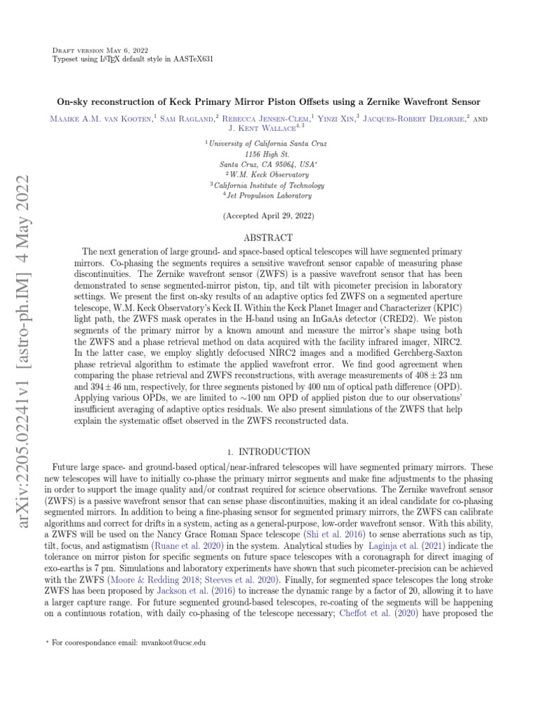 On-Sky Reconstruction of Keck Primary Mirror Piston Offsets Using A ...
