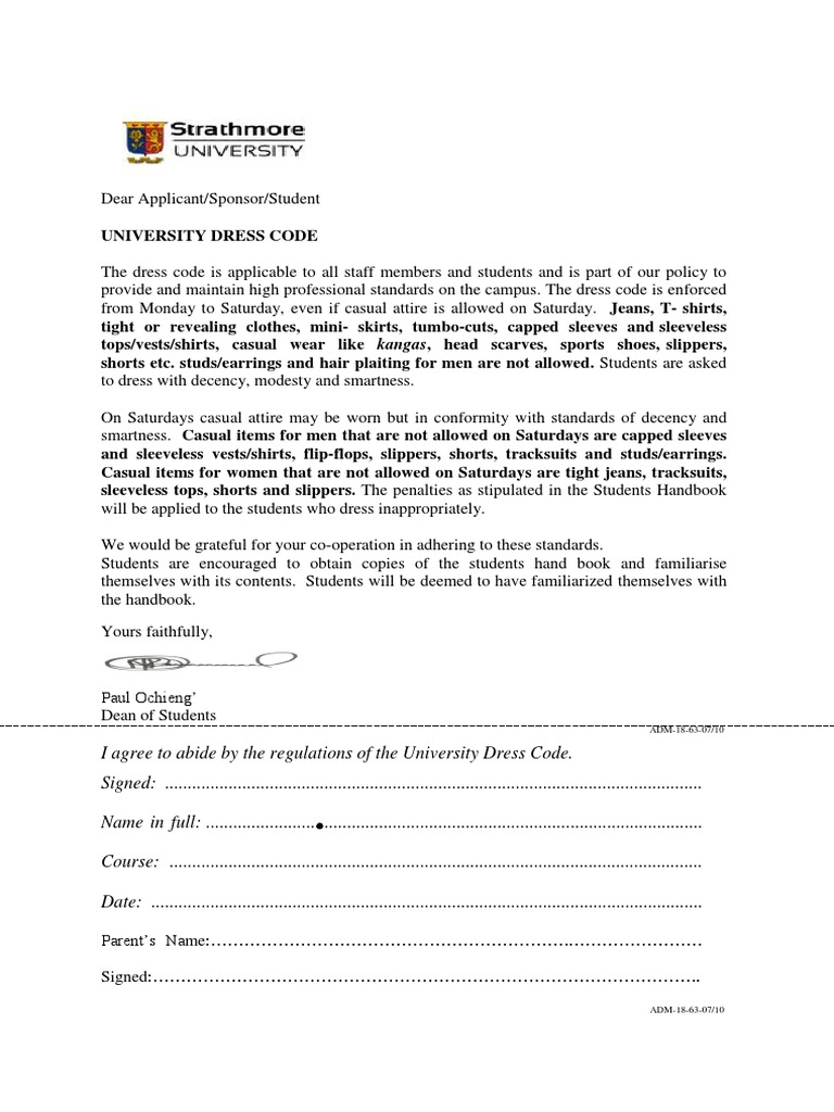 Dress Code Letter | PDF