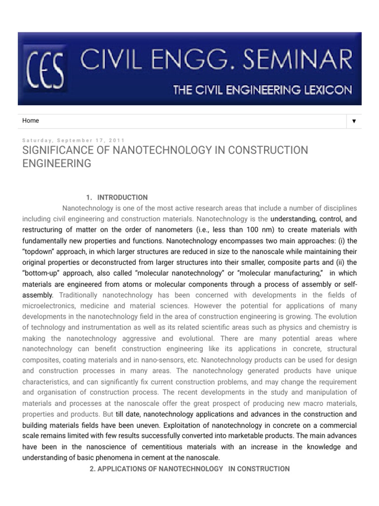 Civil Engineering Seminar Topics - Significance of Nanotechnology in ...