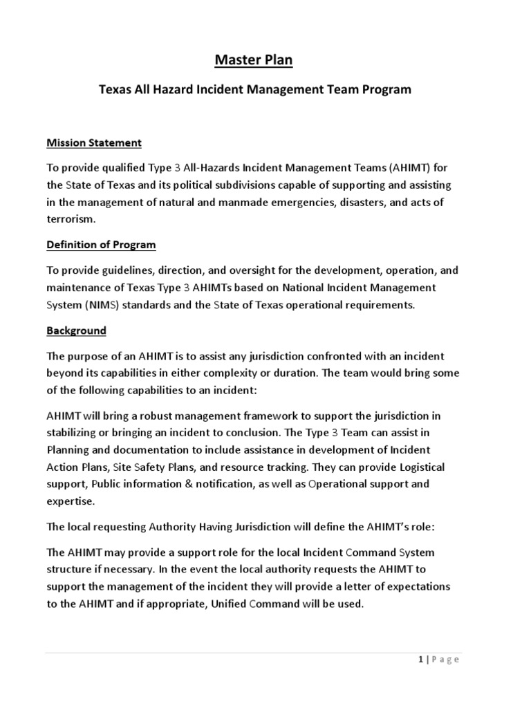 Texas - AHIMT - Type - 3 - Master - Plan | PDF