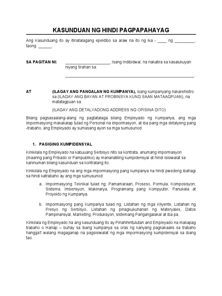 Tagalog Non Disclosure Agreement | PDF