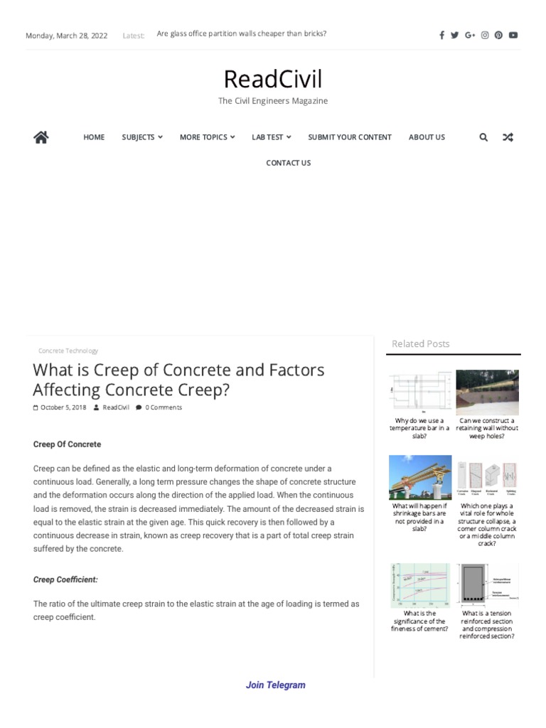 What Is Creep of Concrete and Factors Affecting Concrete Creep | PDF ... What Is Creep of Concrete and Factors Affecting Concrete Creep | PDF ...