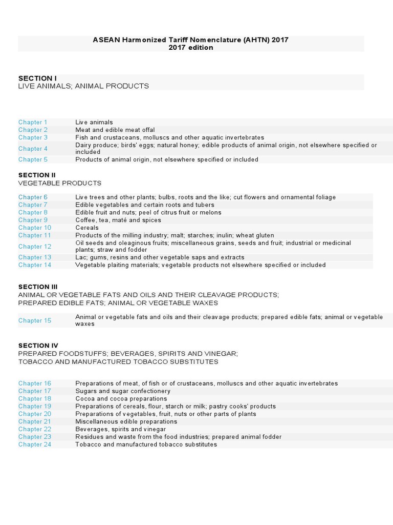 Live Animals Animal Products: ASEAN Harmonized Tariff Nomenclature ...