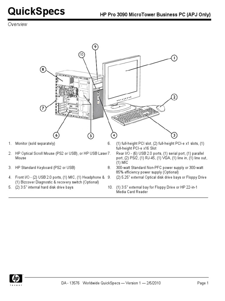 Quickspecs: HP Pro 3090 Microtower Business PC (Apj Only) | PDF ...