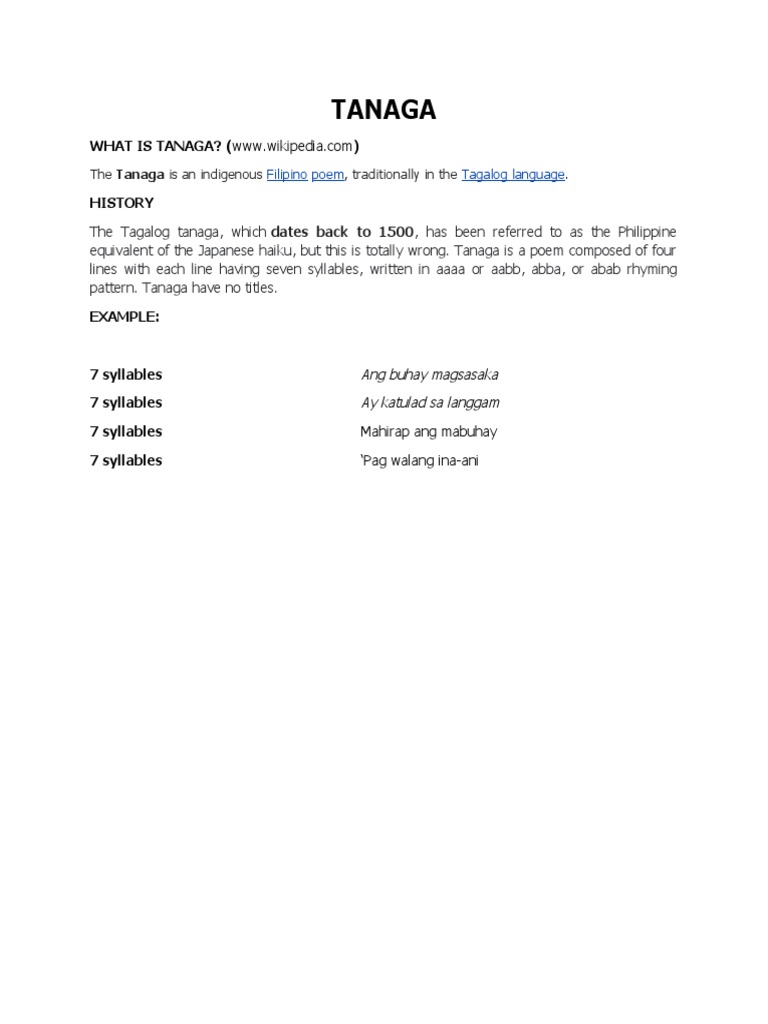 Tanaga: The Tanaga Is An Indigenous, Traditionally in The | PDF