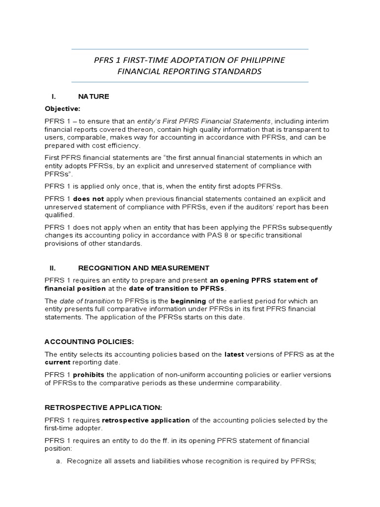 Pfrs 1 First-Time Adoptation of Philippine Financial Reporting ...