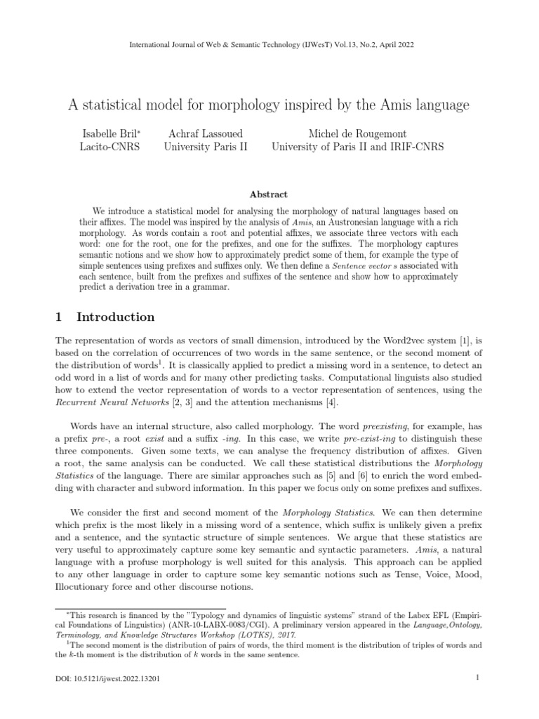 Statistical Morphology Model for Amis | PDF | Morphology (Linguistics ...