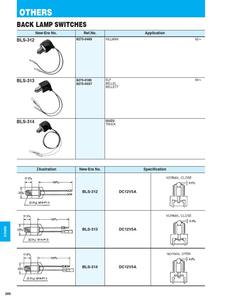 Back Lamp Switches: Ref - No. Application New-Era No | PDF