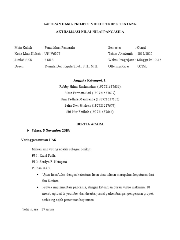 Laporan Hasil Project Video Pendek | PDF