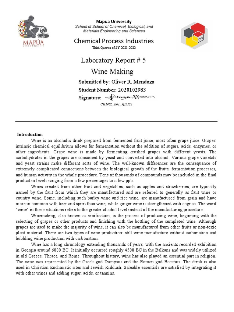 Wine Making: Laboratory Report # 5 | PDF | Winemaking | Wine