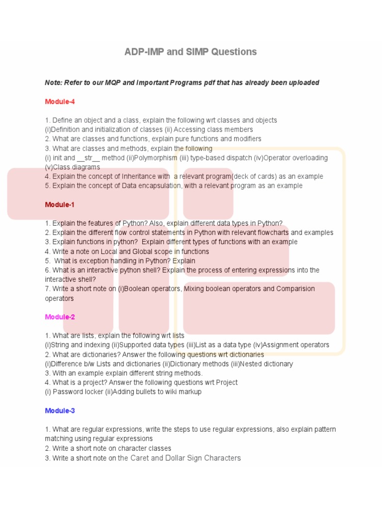 Adp Imp And Simp Questions Tie Pdf Method Computer Programming Class Computer Programming