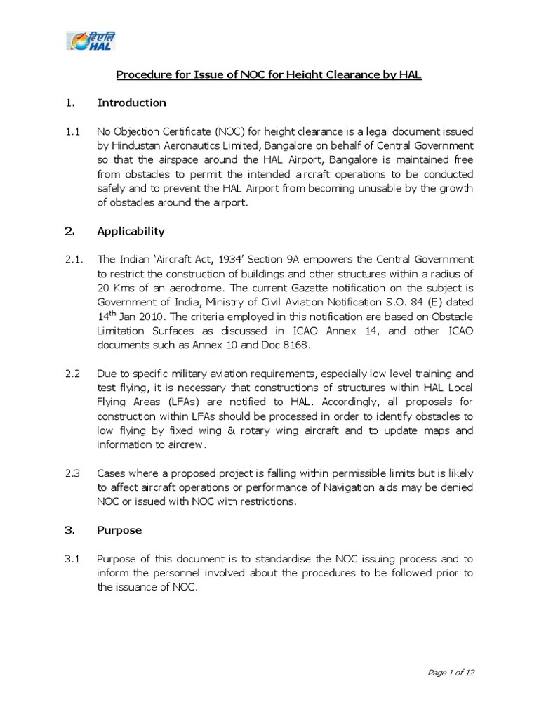 Procedure For Issue of NOC For Height Clearance by HAL | PDF | Sea ...