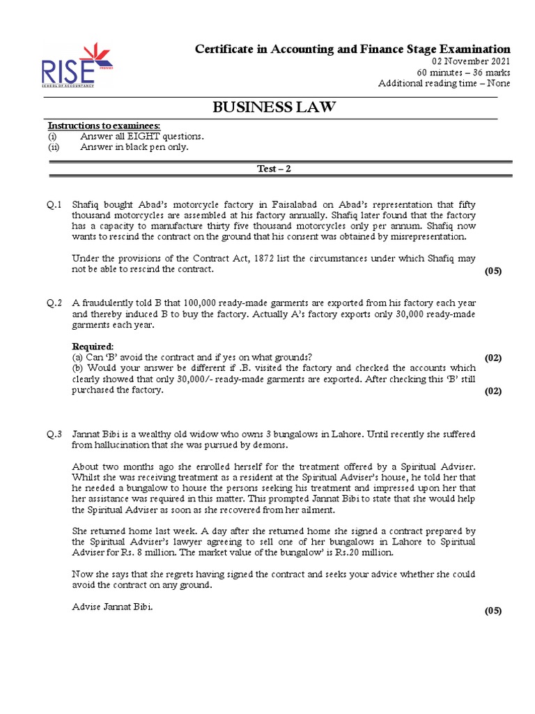 Business Law: Certificate in Accounting and Finance Stage Examination ...