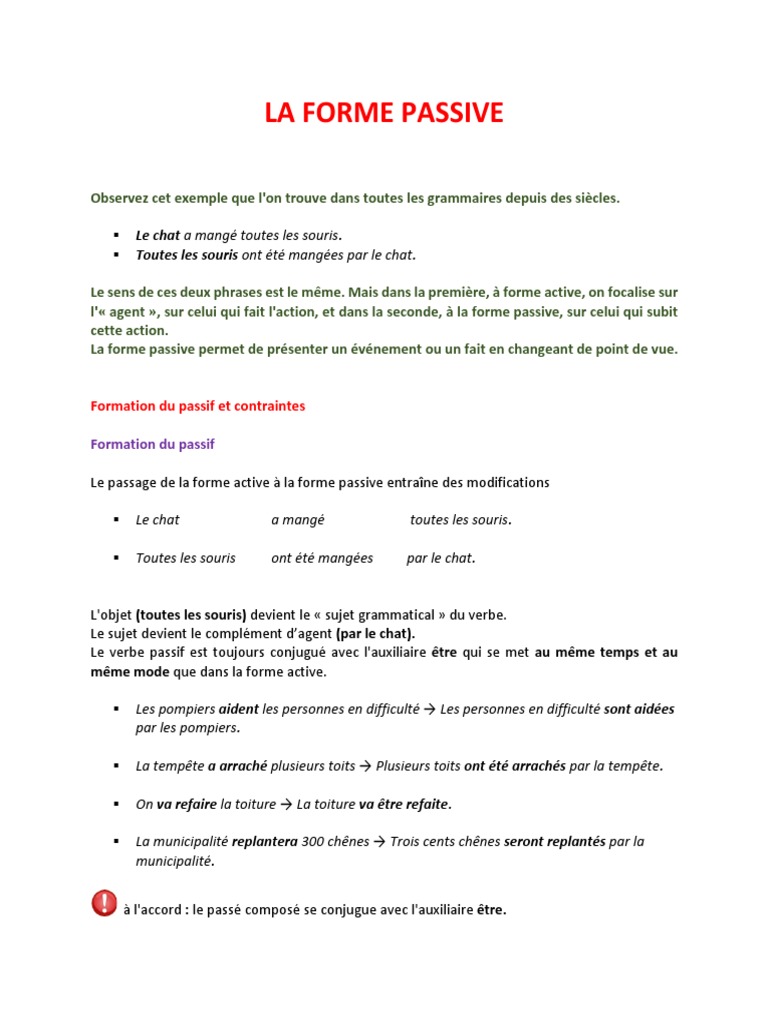 Comprendre la forme passive en français | PDF | Sujet (Grammaire) | Verbe