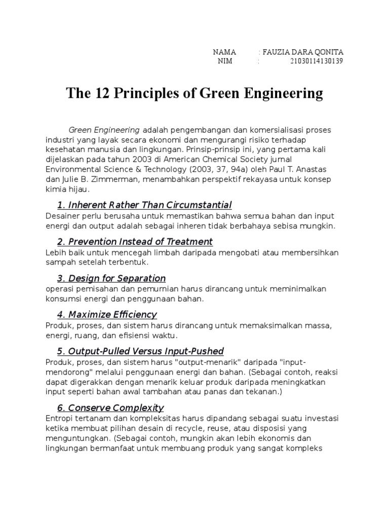 12 Prinsip Green Engineering | PDF