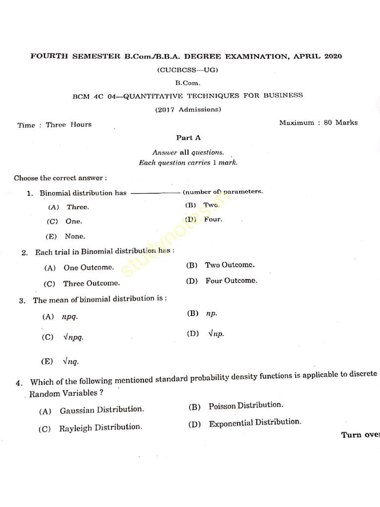 Quantitative Techniques 2020 Question Paper | PDF