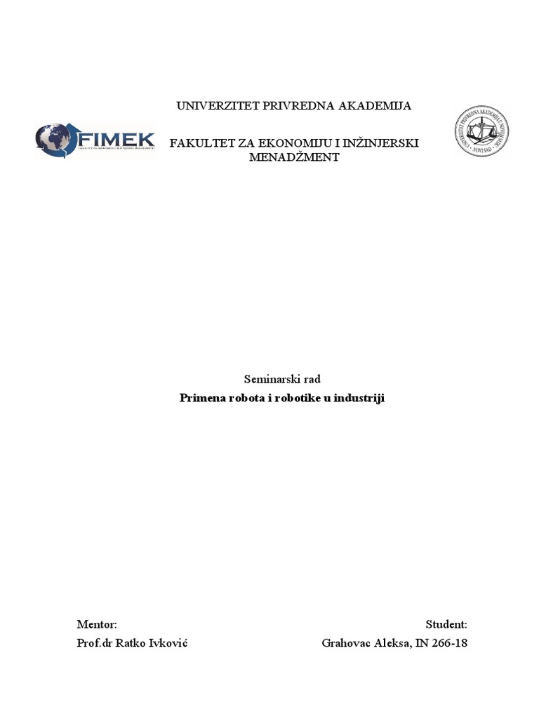 Primena Robota I Robotike U Industriji | PDF