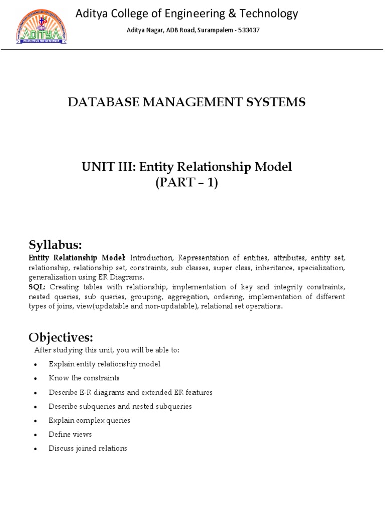 Dbms (r20) Unit - 3 (Part - 1) | Download Free PDF | Databases | Conceptual Model