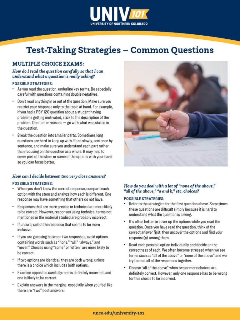 Test-Taking Strategies - Common Questions: Multiple Choice Exams | PDF ...