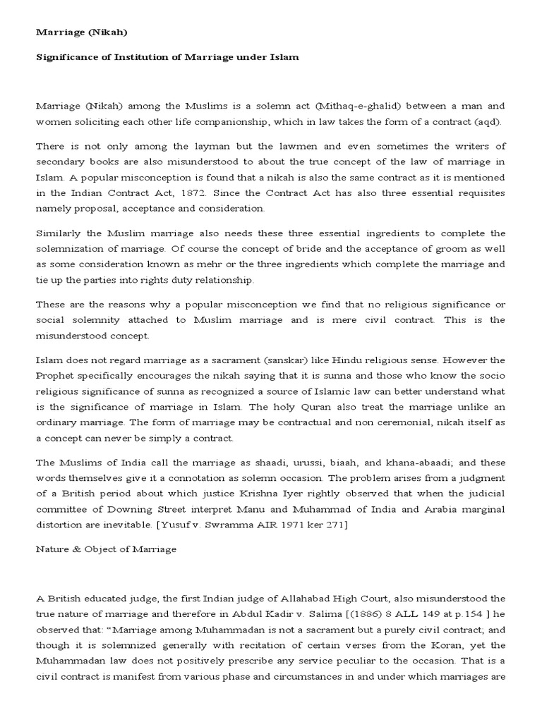 Marriage (Nikah) Under Muslim Law | PDF