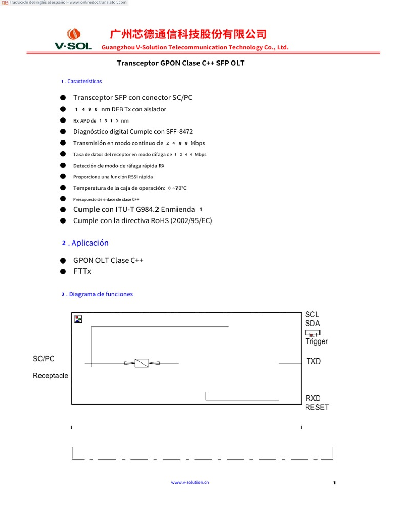 GPON OLT SFP Class Cplusplus SPEC SHEET - En.es | PDF | Electricidad | Telecomunicaciones
