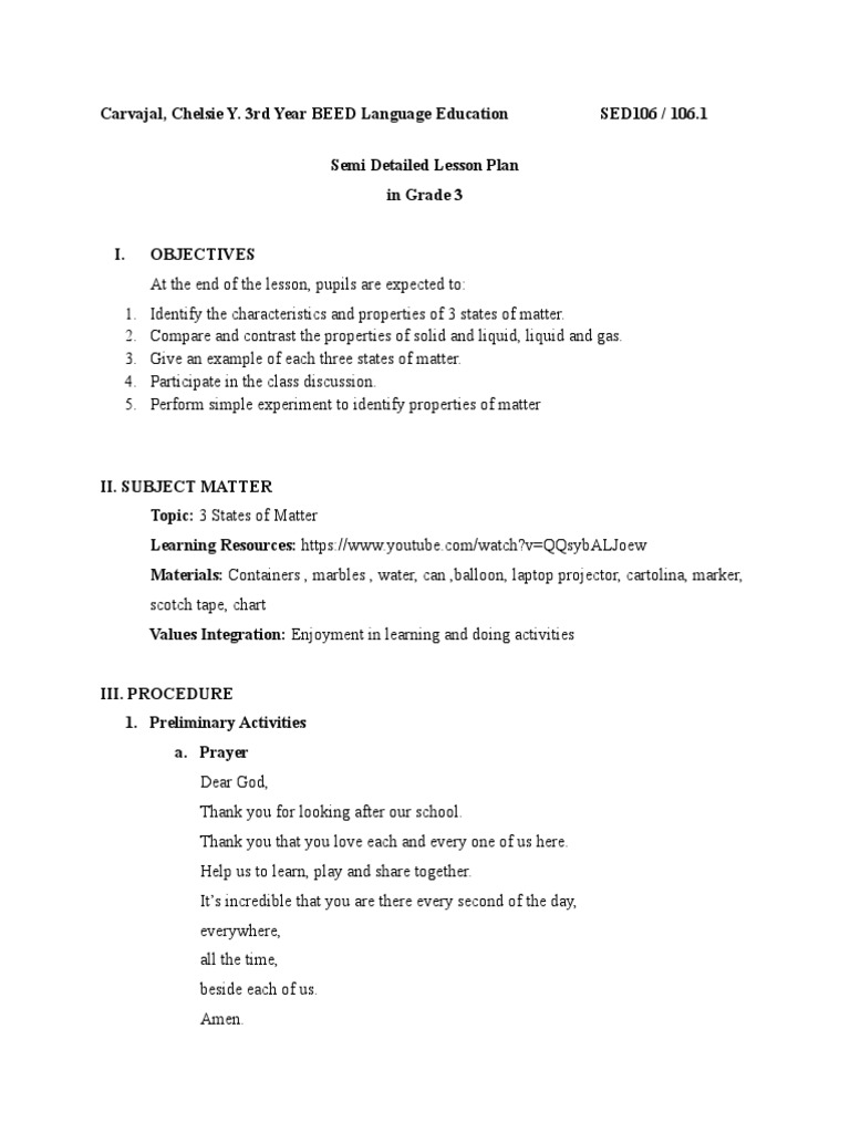 Grade 3 Science Lesson Plan | PDF | Lesson Plan | Liquids